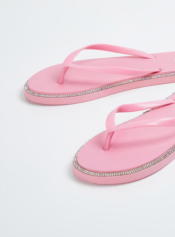 Buy Women Stone Embellished Flip Flops Online at just Rs. 399.0 ...