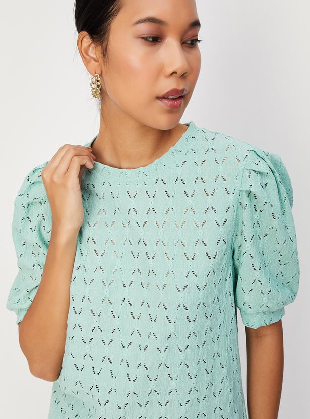 Buy Women Schiffli Knit Puffed Sleeve Top Online at just Rs. 699.0 ...