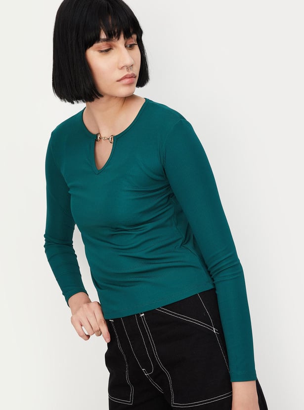 Buy Women Keyhole Neck Rib Knit Top Online At Just Rs 799 0