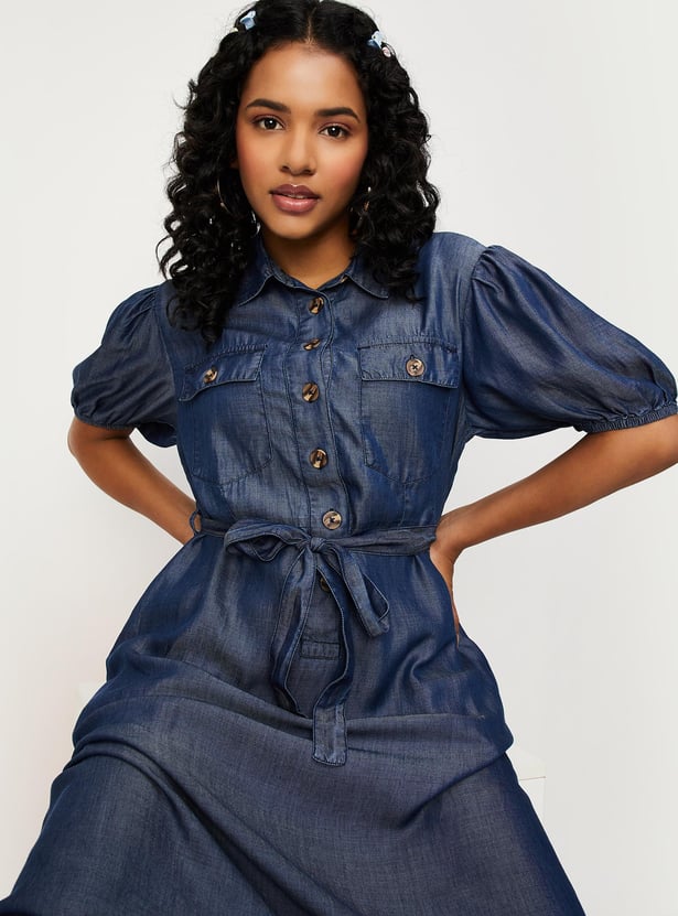 Buy Women Tie-Up Waist Denim Dress Online at just Rs. 1399.0 ...