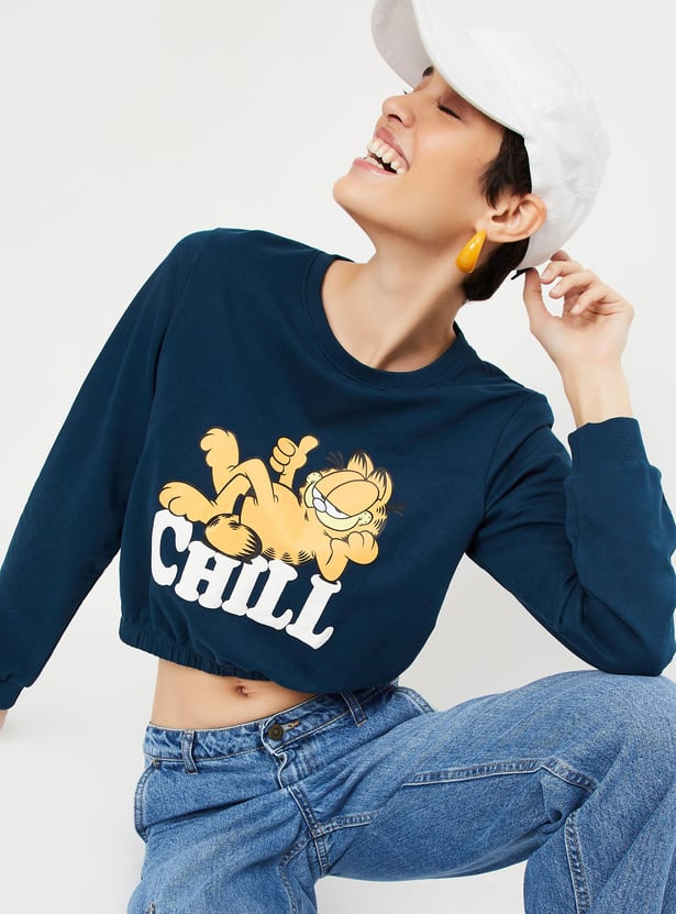 Buy Women Garfield Printed Cropped Sweatshirt Online at just Rs. 699.0 ...