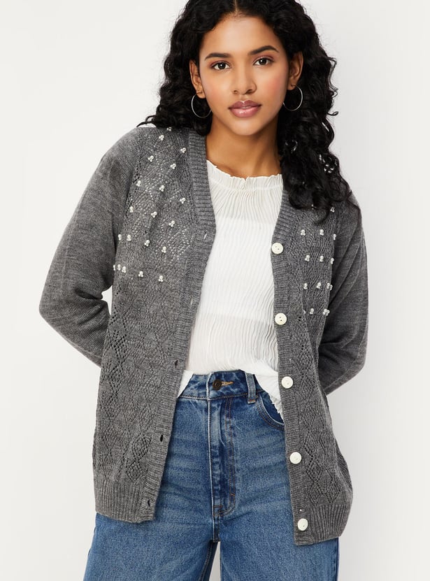 Buy Women Pearl Embellished Cardigan Online at just Rs. 1399.0 ...