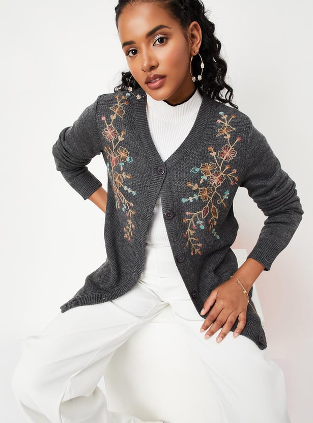 Buy Women Floral Embroidered Knit Cardigan Online at just Rs. 1399.0 ...