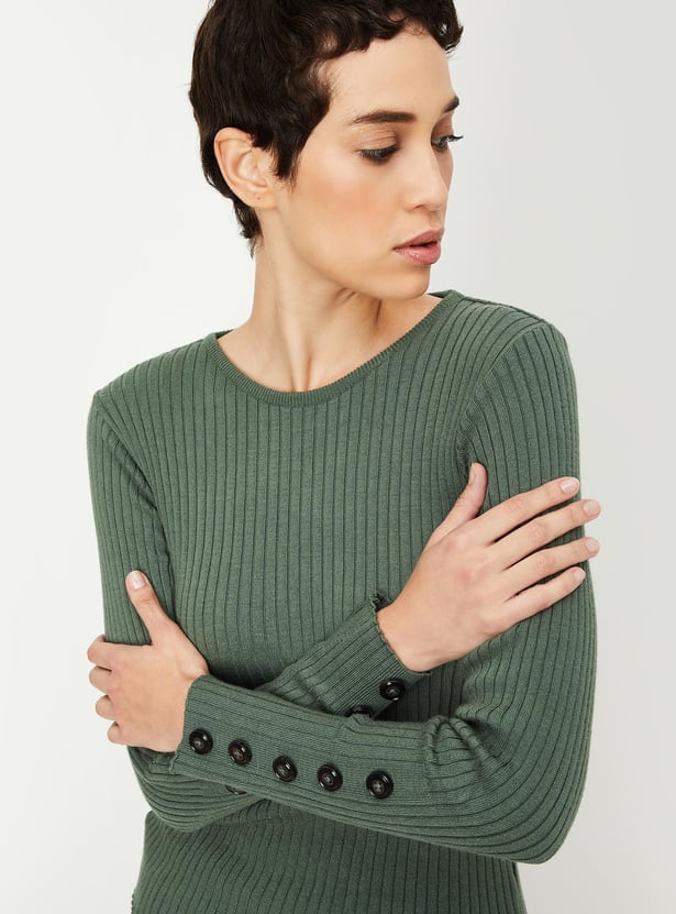Buy Women Ribbed Jumper with Buttons Online at just Rs. 999.0 ...