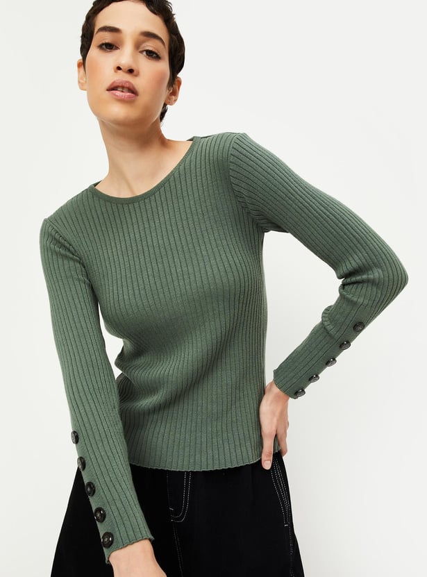 Buy Women Ribbed Jumper with Buttons Online at just Rs. 999.0 ...