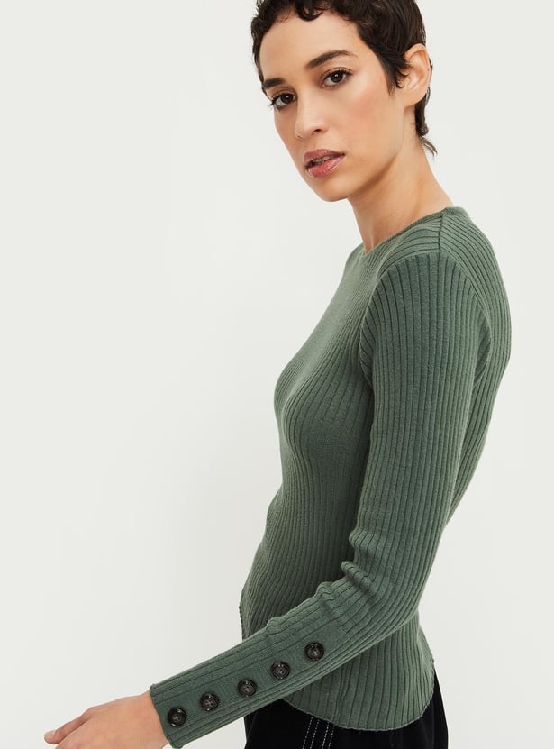 Buy Women Ribbed Jumper with Buttons Online at just Rs. 999.0 ...