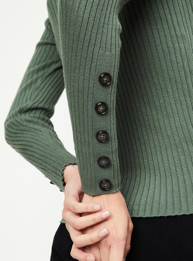 Buy Women Ribbed Jumper with Buttons Online at just Rs. 999.0 ...