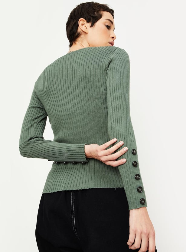 Buy Women Ribbed Jumper with Buttons Online at just Rs. 999.0 ...