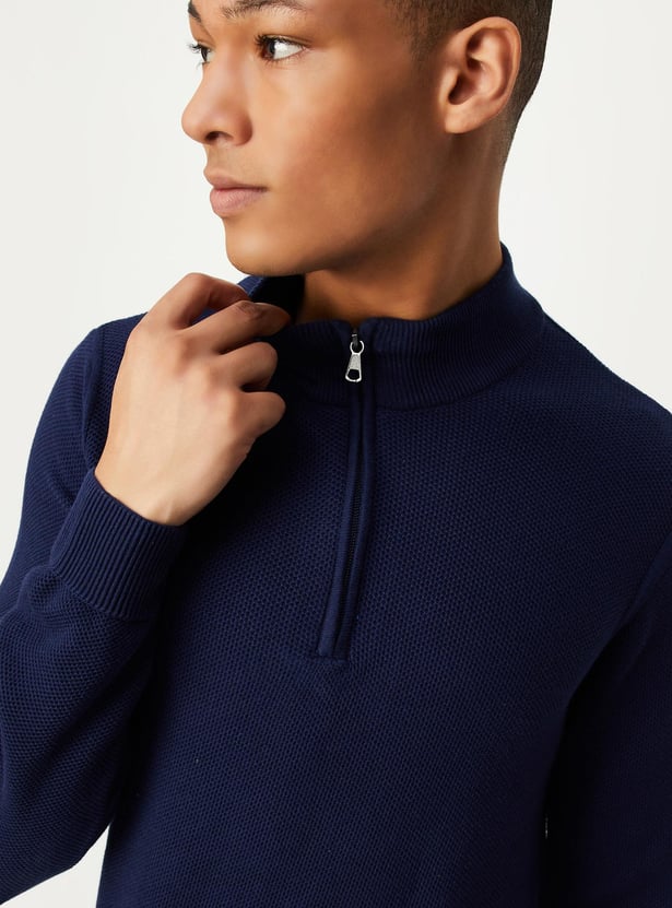 Buy Men Knitted Mock Collar Sweater Online at just Rs. 1299.0 ...