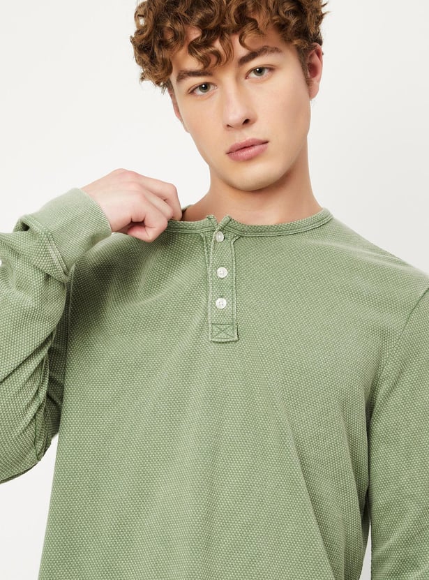 Buy Men Textured Henley Neck T-shirt Online at just Rs. 899.0 ...