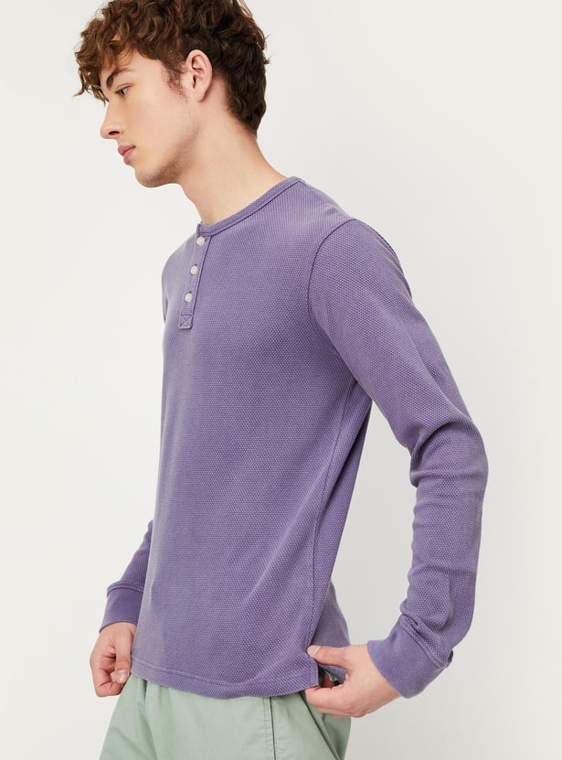 Buy Men Textured Henley Neck T-shirt Online at just Rs. 899.0 ...