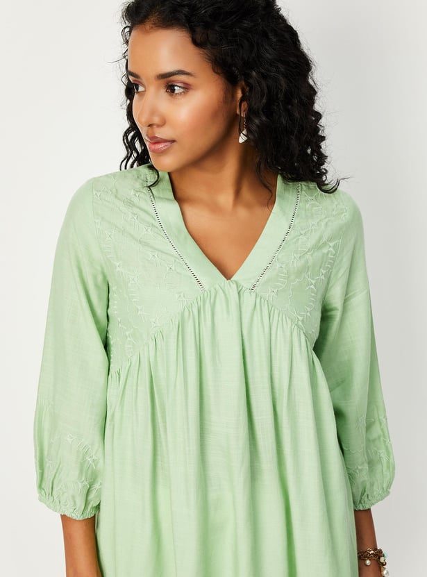 Buy Women Embroidered Yoke V-neck Tunic Online at just Rs. 899.0 ...